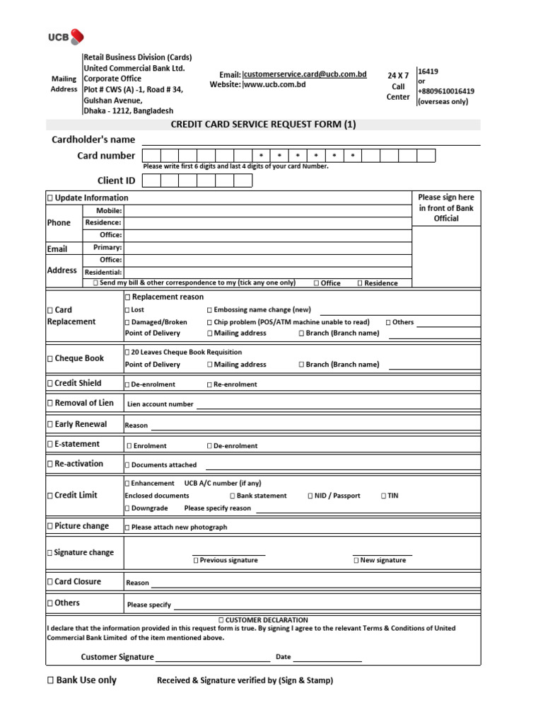 Credit Card Service Request Form - 1 | PDF | Credit Card | United ...