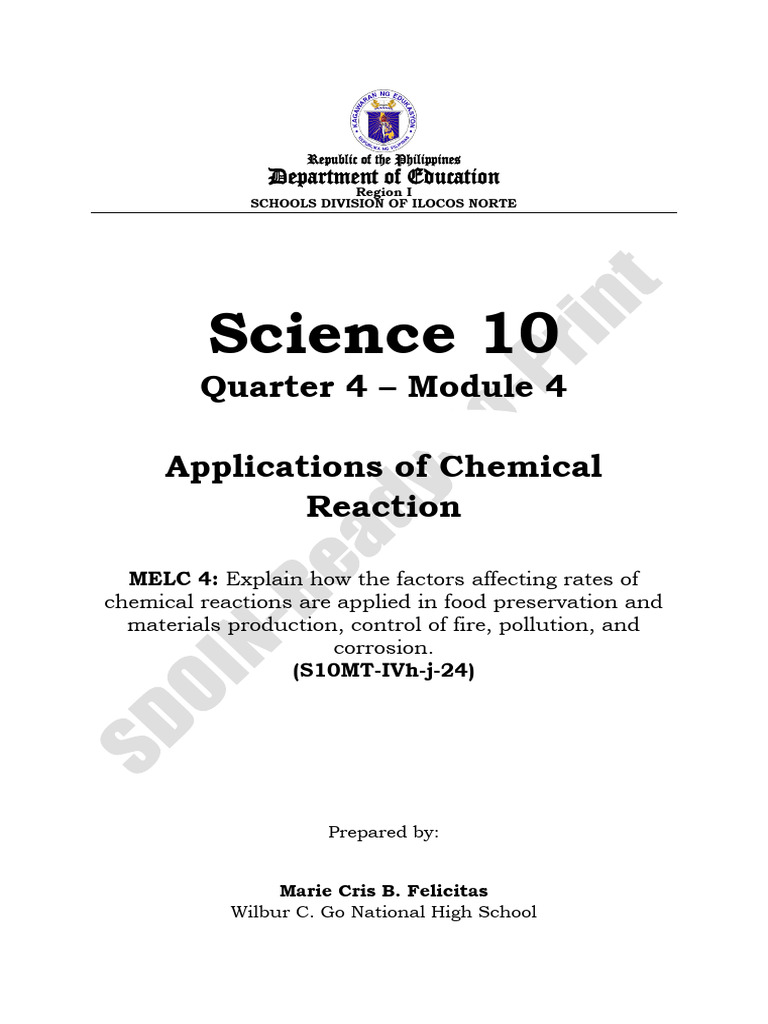 Science 10 Q4 Week7 8 MELC04 Module4 Felicitas Marie Cris | PDF | Catalysis | Reaction Rate