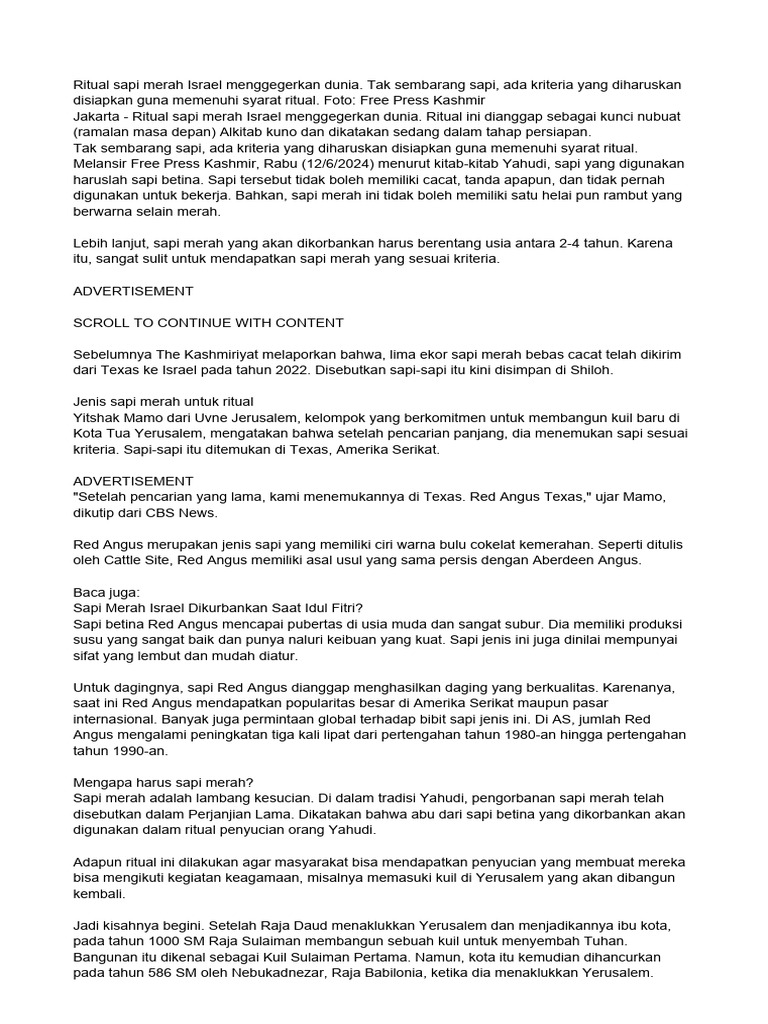 Ritual Sapi Merah Israel: Kriteria dan Makna | PDF