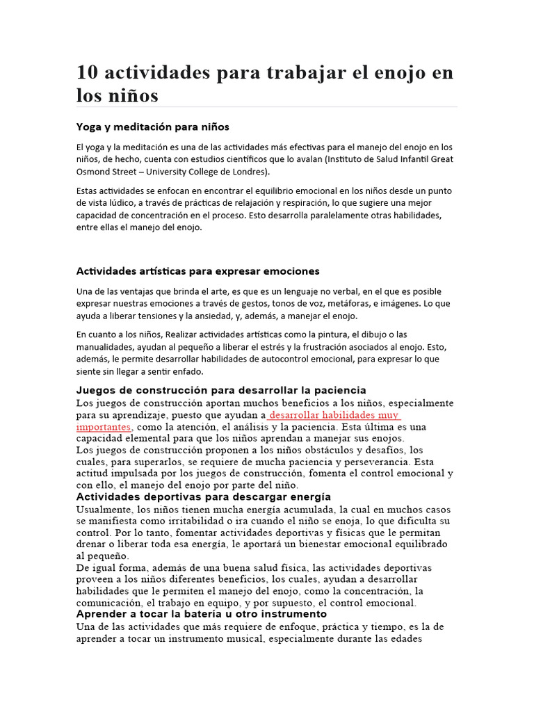 10 Actividades para Trabajar El Enojo en Los Niños | PDF | Ira | Las ...