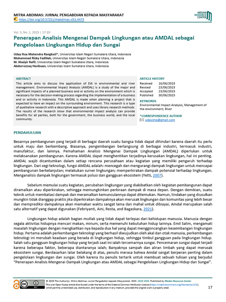 Penerapan Analisis Mengenai Dampak Lingkungan Atau AMDAL Sebagai Pengelolaan Lingkungan Hidup ...