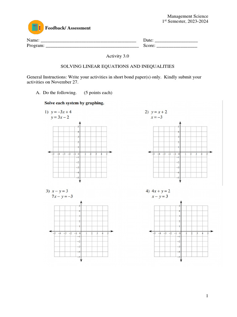 Assignments Unit 3 Linear Equations and Inequalities | PDF | Teaching Methods & Materials