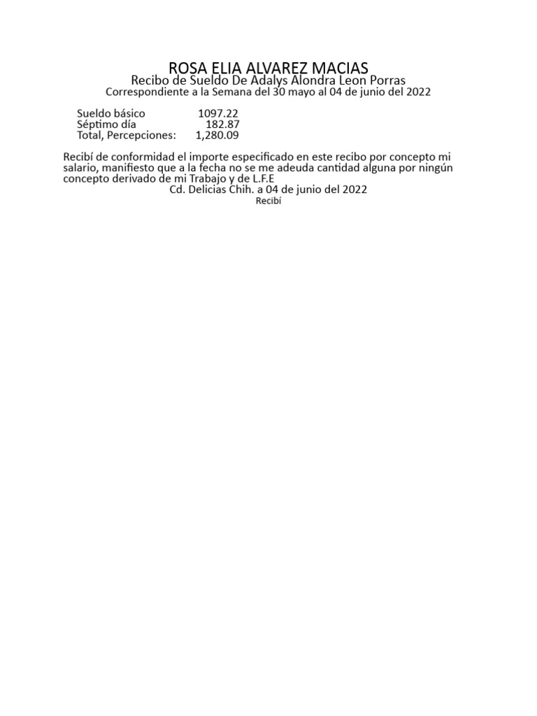 Recibo de Adalys | PDF