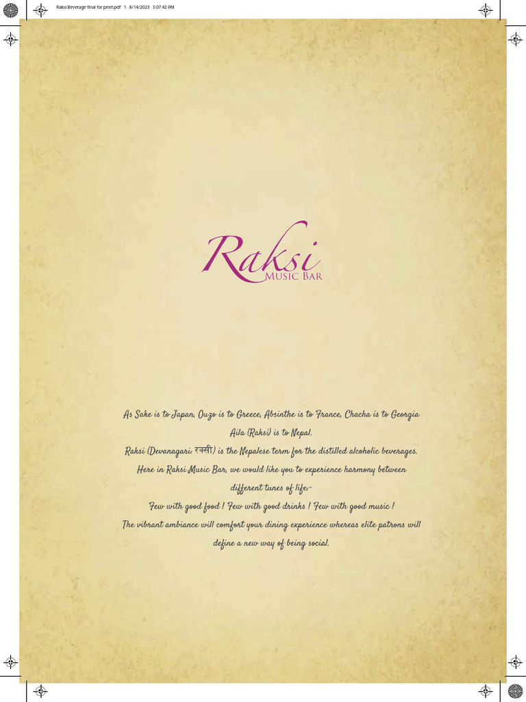 Raksi Menu Bar Beverage Menu | PDF