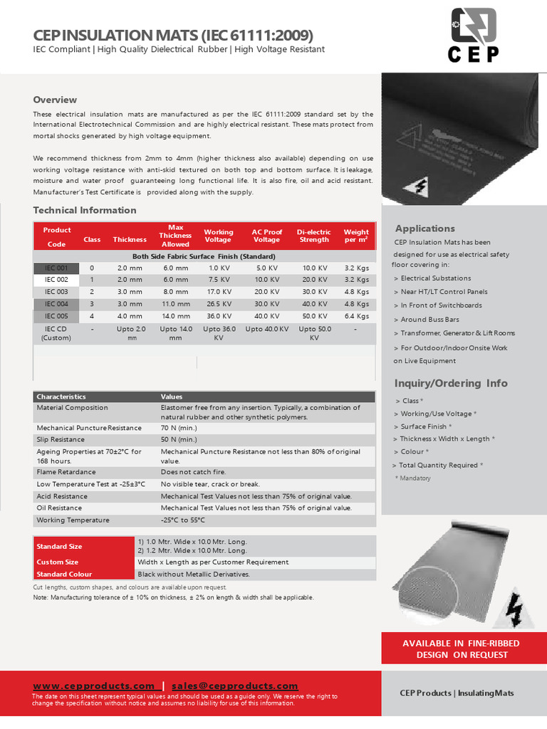 IEC 61111 Compliant Insulation Mats | PDF | Insulator (Electricity ...