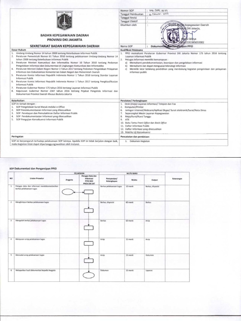 41 SOP PPID BKD 2023 Dokumentasi Dan Pengarsipan PPID Stempel | PDF