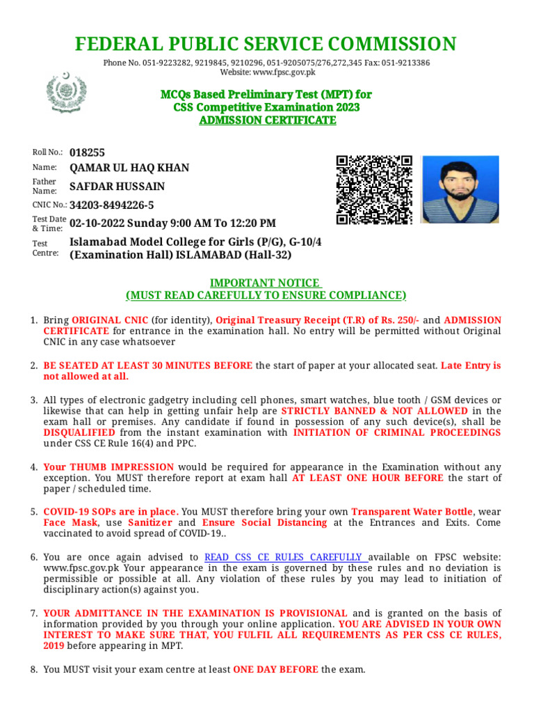 Https Online - Fpsc.gov - PK FPSC Css Prelim Exam 2023 Reports Css MPT ...