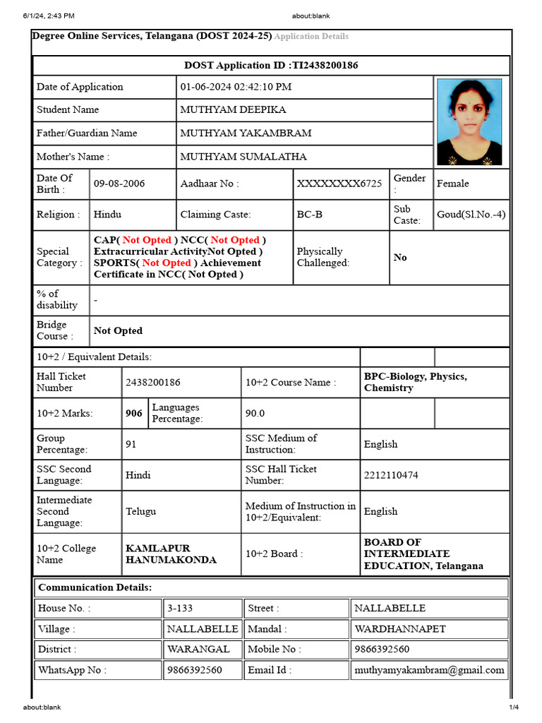 Not Opted Not Opted Not Opted: Application Details | PDF