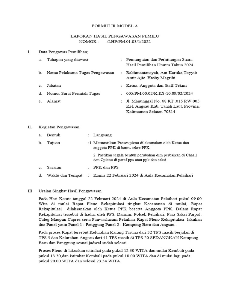 FORMULIR MODEL A 22 Februari 2024 | PDF