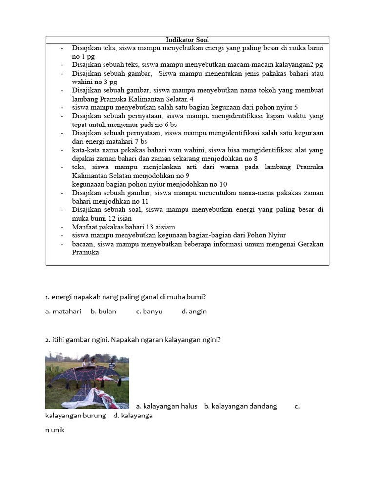 Kisi Kisi Dan Soal Mulok Bahasa Banjar Kelas 3 SD | PDF