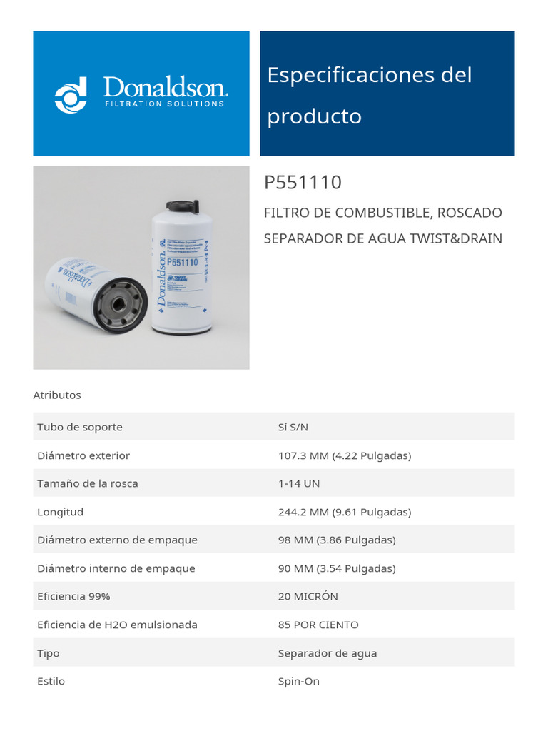 P551110 _ Especificaciones del producto | PDF
