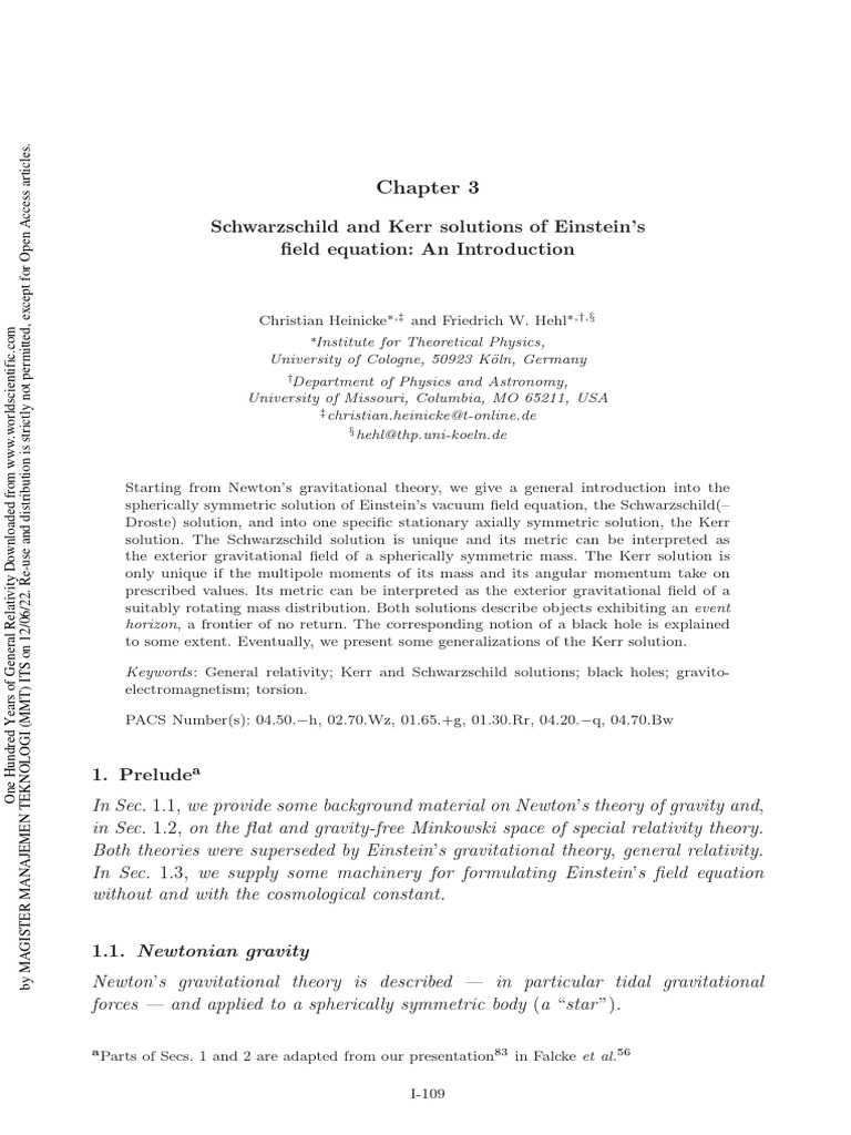 Chapter 3 Schwarzschild and Kerr solutions of Einstein’s field equation: An Introduction | PDF ...