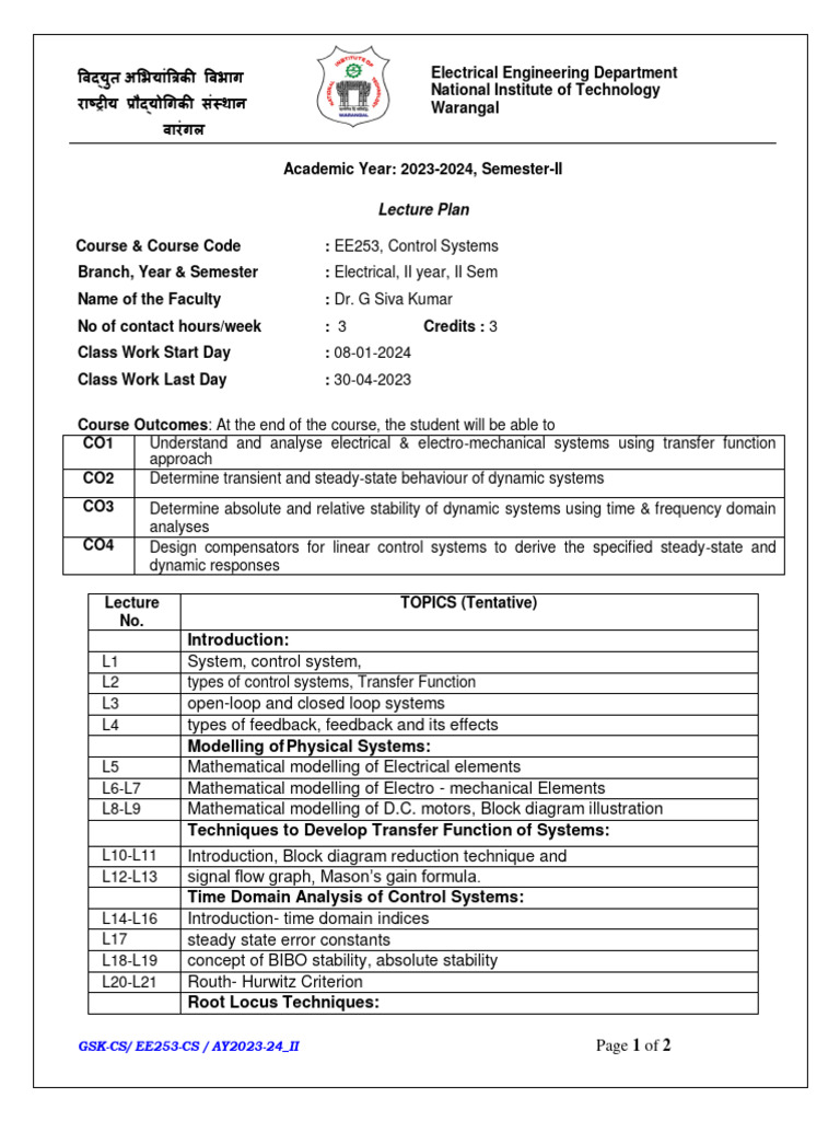 GSivaKumar - Lecture Plan - EE253-CS - AY2023-24 - Sem-II - 240109 ...