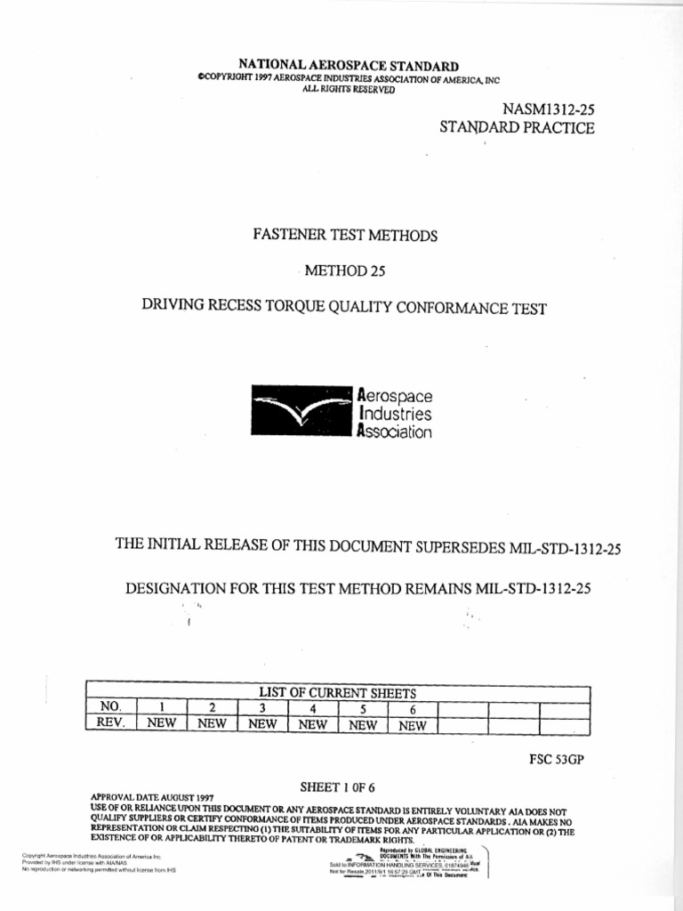 Nasm1312-25 Driving Recess Torque Quality Conformance Test | PDF ...