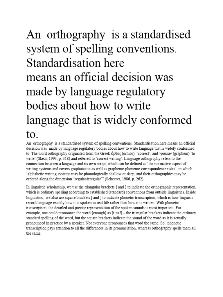 An Orthography Is A Standardised System of Spelling Conventions | PDF ...