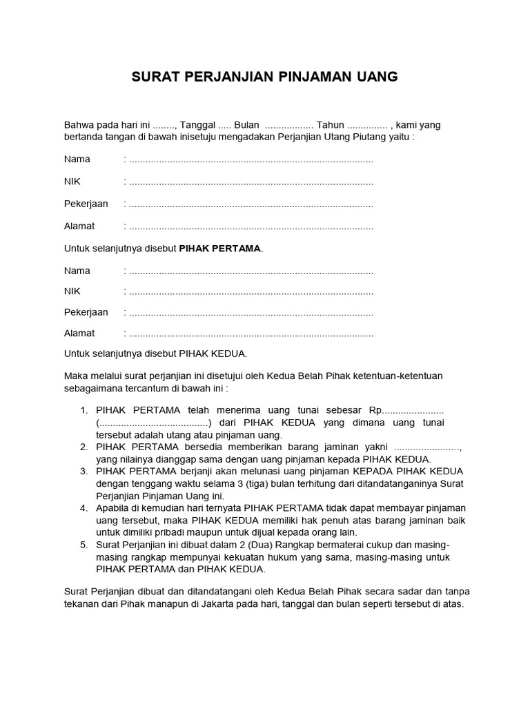 1.Contoh Surat Perjanjian Pinjaman Uang | PDF