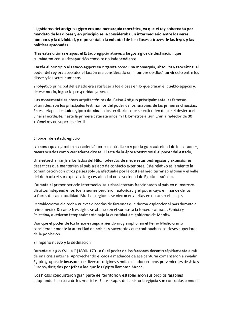 El Gobierno Del Antiguo Egipto Era Una | PDF | Antiguo Egipto | faraón