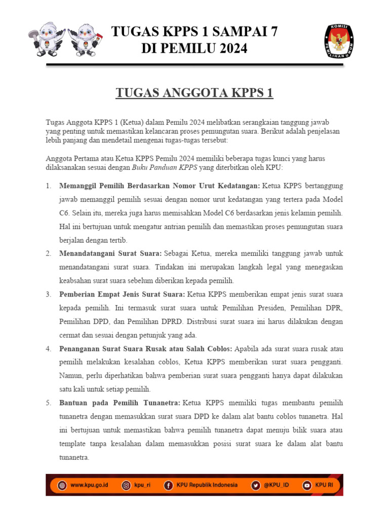 1 Tugas Anggota KPPS 2024 | PDF