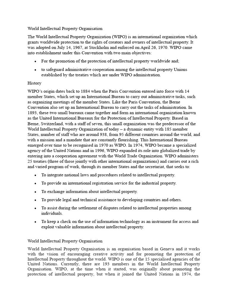 Overview of the World Intellectual Property Organization | PDF | World ...