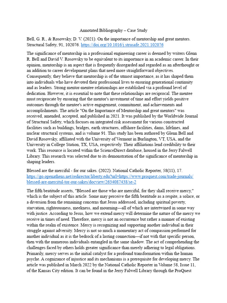 ANnotated Bibliography Case STudy | Download Free PDF | Mentorship ...
