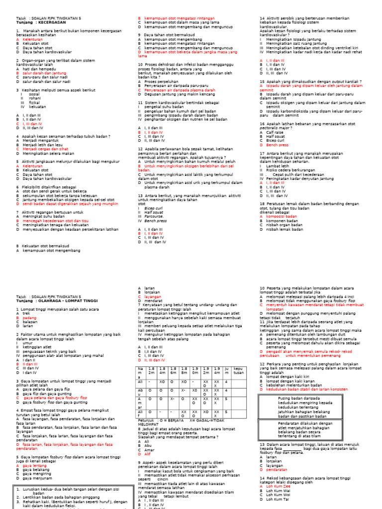 Soalan Objektif PJK Tingkatan 5 - Compress | PDF