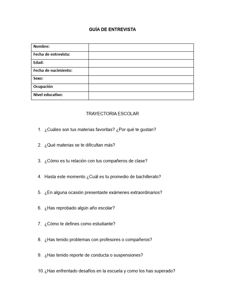 Guía de Entrevista Adolescente | PDF