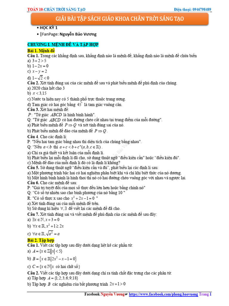 GIẢI SÁCH GIÁO KHOA CTST HK1- CÂU HỎI | PDF