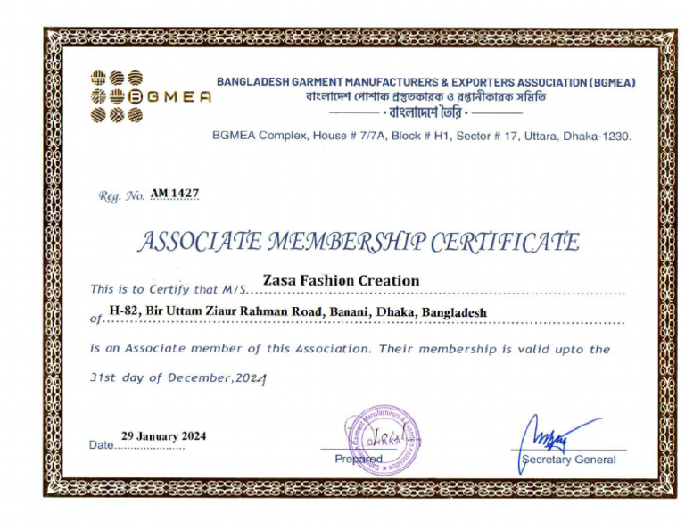 BGMEA Certificate 2024 | PDF