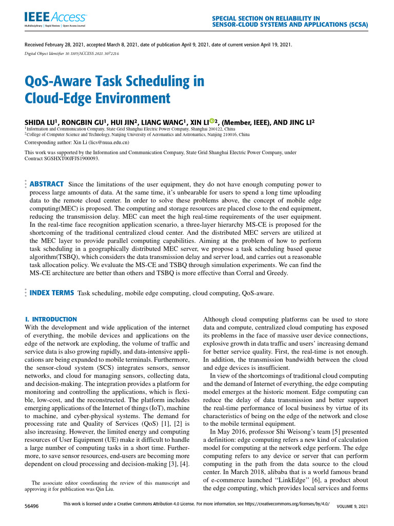 QoS-Aware Task Scheduling in Cloud-Edge Environment | PDF | Cloud Computing | Scheduling (Computing)