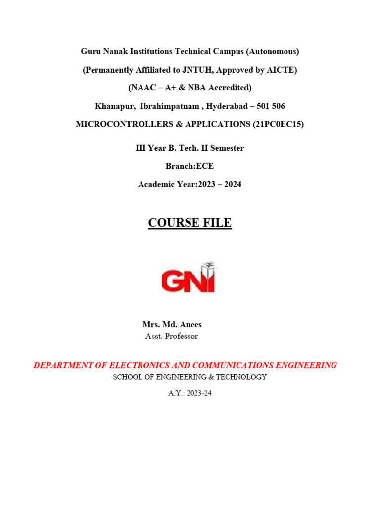 MCA Course File Contents | PDF | Engineering | Microcontroller