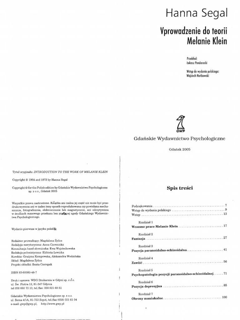 Segal H - Wprowadzenie Do Teorii Melanie Klein | PDF