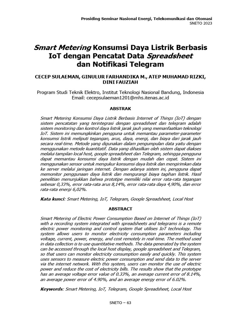 Smart Metering Spreadsheet: Konsumsi Daya Listrik Berbasis Iot Dengan Pencatat Data Dan ...