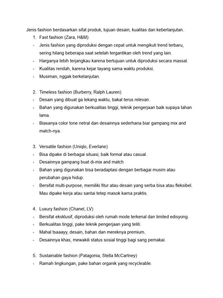 Jenis-Jenis Fashion Berdasarkan Karakteristik | PDF | Gaya Hidup