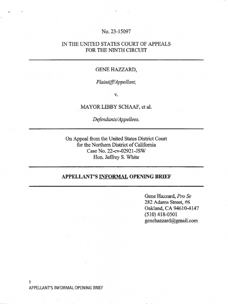 23-15097 Gene Hazzard Vs Mayor Libby Schaaf | PDF