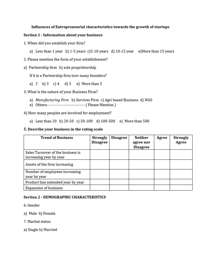 Questionnaire | Download Free PDF | Entrepreneurship | Thought