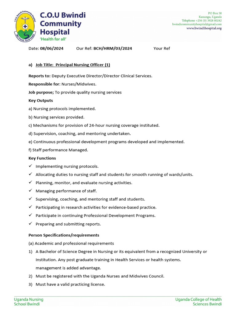 Job advert for PNO-Orthopedic Clinical officer and Enrolled Nurse | PDF ...