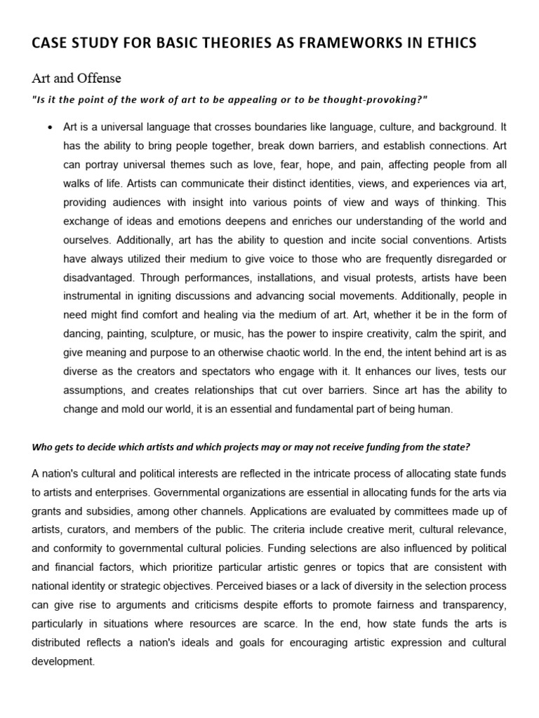 Case Study For Basic Theories As Frameworks in Ethics | PDF ...