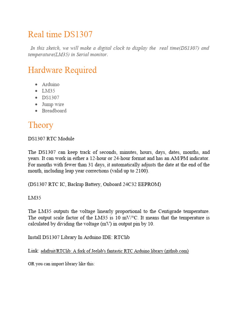 Real Time Clock Ds1307 Pdf Arduino Computer Engineering 