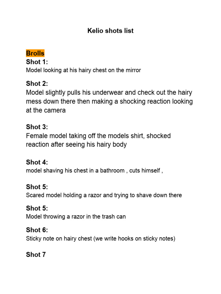 Kelio Shots List | PDF