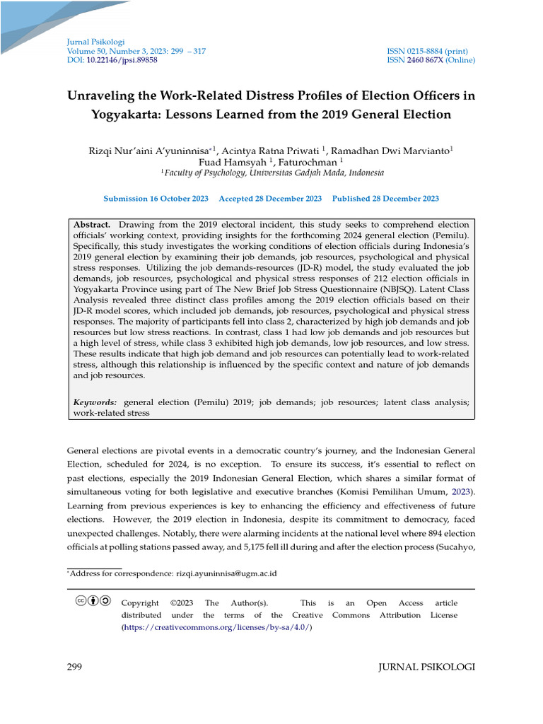 Unraveling the Work-Related Distress Profiles of Election Officers in ...