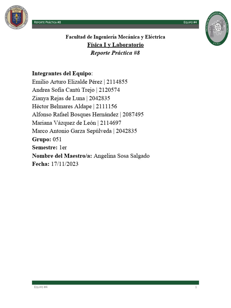 Reporte P8 | Descargar gratis PDF | Naturaleza | Mecánica