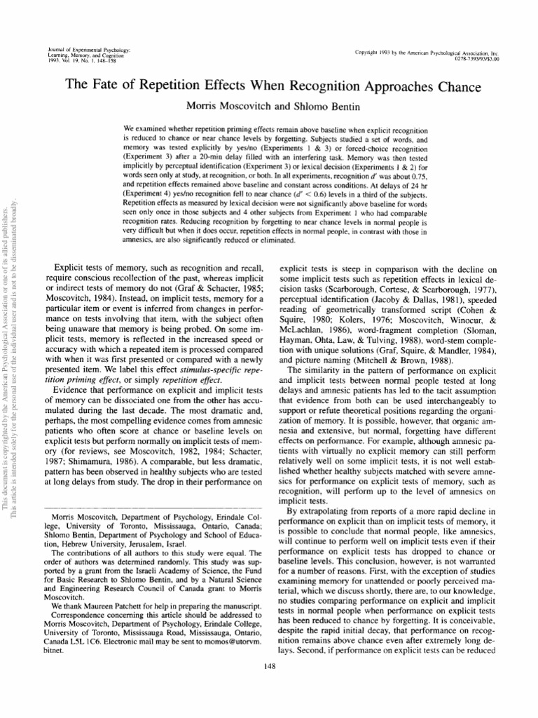 Repetition Effects Study | PDF | Memory | Priming (Psychology)