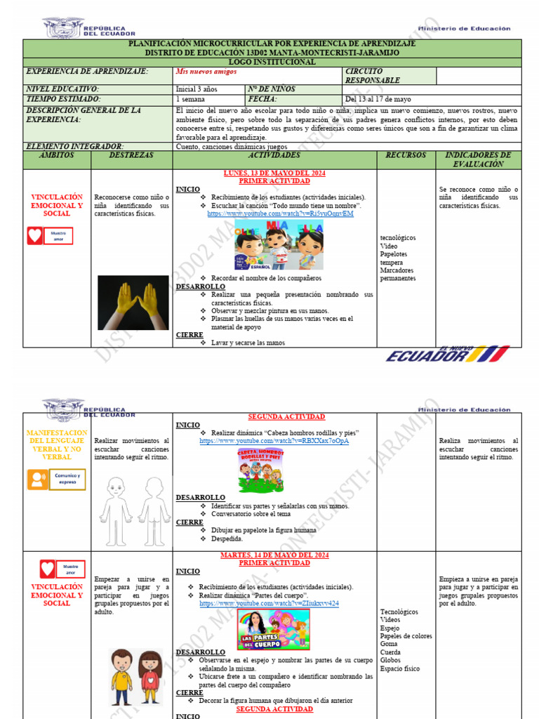 Semana 2 de Adaptación y Diagnóstico Mis Nuevos Amigos 3 Años | PDF | Aprendizaje