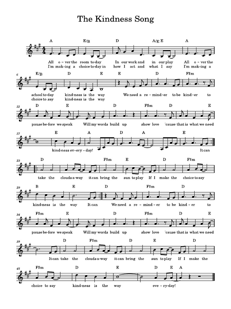 The Kindness Song Amajor | PDF