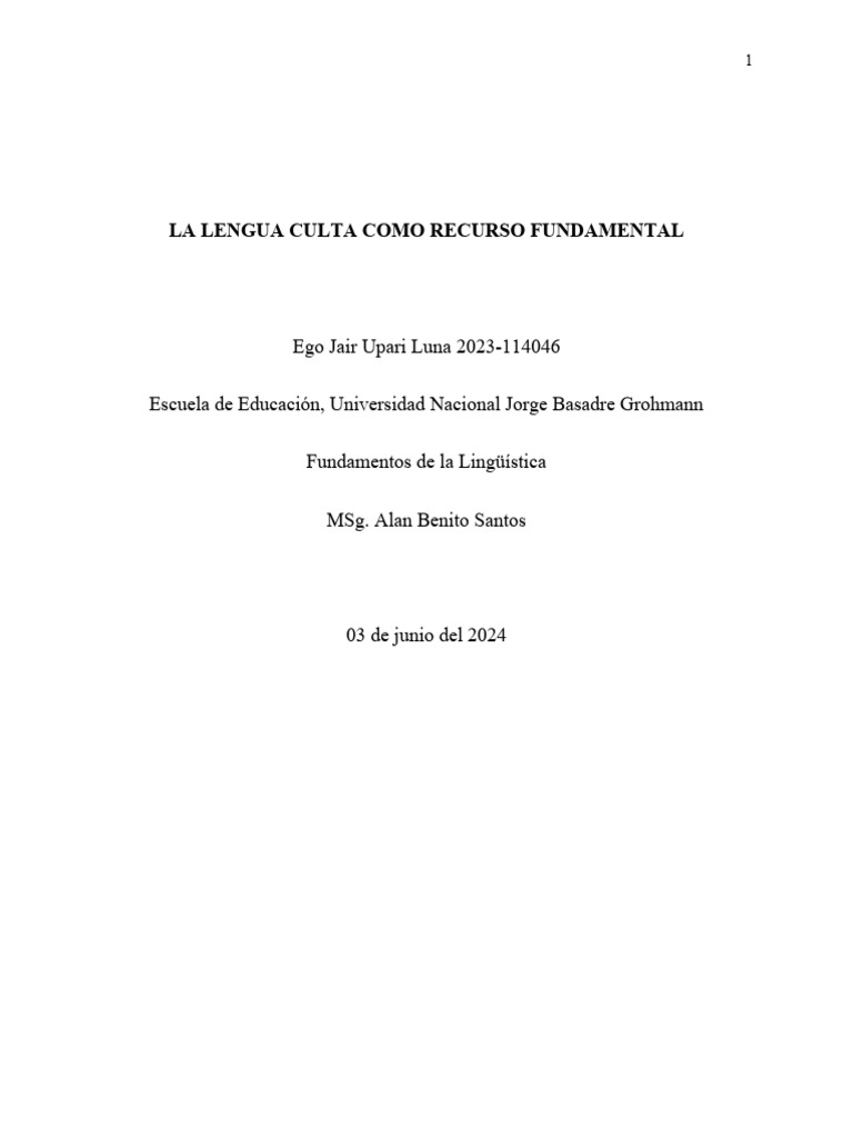Ensayo sobre la lengua culta un recurso fundamental | Descargar gratis ...