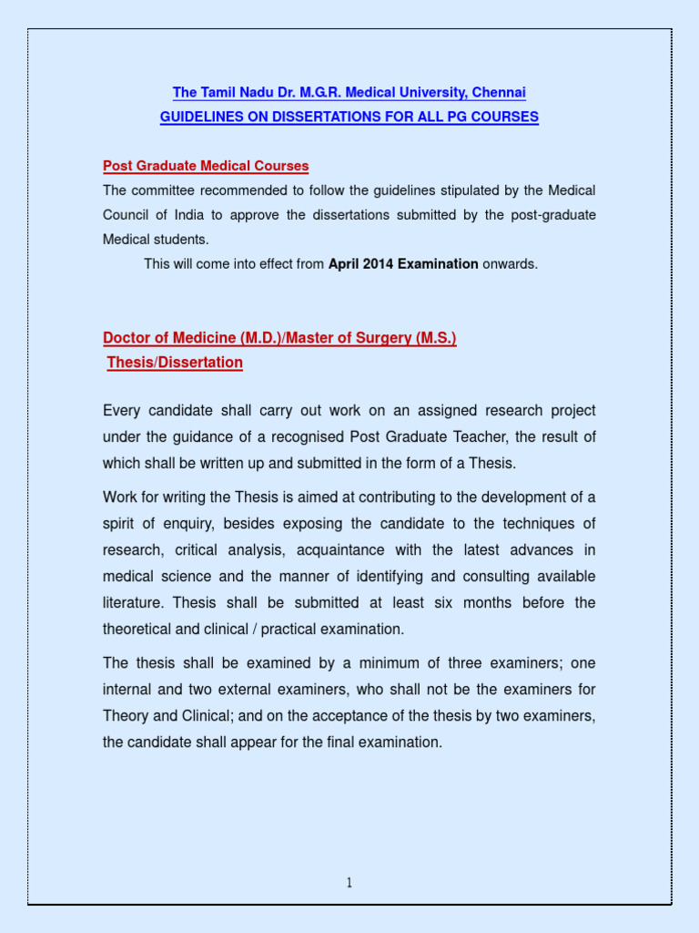 PG Dissertation Guidelines 2014 | PDF | Thesis | Postgraduate Education