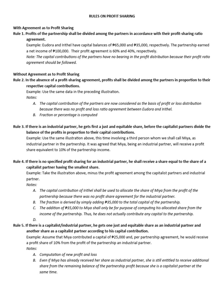Rules On Profit Sharing | PDF | Partnership | Ratio