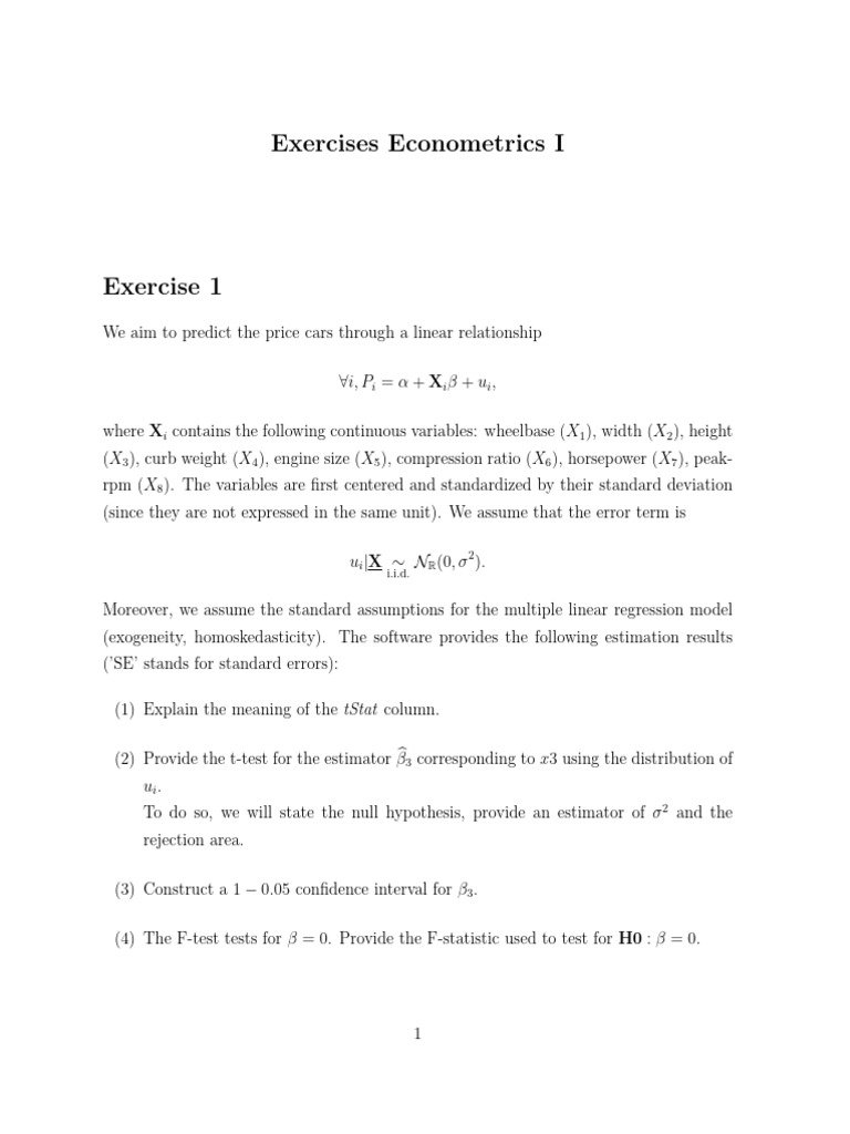 Exercises | PDF | Ordinary Least Squares | Regression Analysis