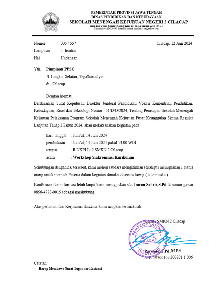 Surat Permohonan Peserta Workshop Sinkronisasi Kurikulum | PDF Surat Permohonan Peserta Workshop Sinkronisasi Kurikulum | PDF