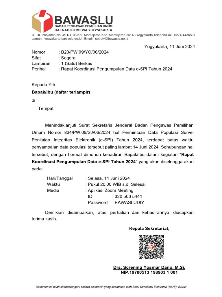 Und Rakor Pengumpulan Data e-SPI Tahun 2024 | PDF